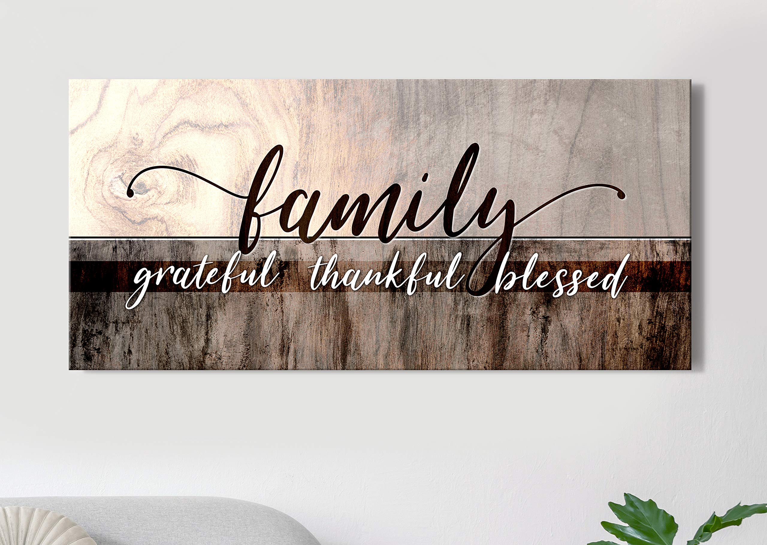 Sense Of Art | Family Grateful Thankful Blessed | Family Wall Decor | Christian Wall Decor | Family Signs | Blessed Wall Decor | Home Decorations (Brown, 42 x 19)
