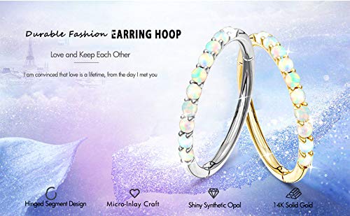 OUFER 14K Solid Gold Helix Tragus Earrings Opal Prong Set 16G Helix Inner Conch Tracking Nose Hoop