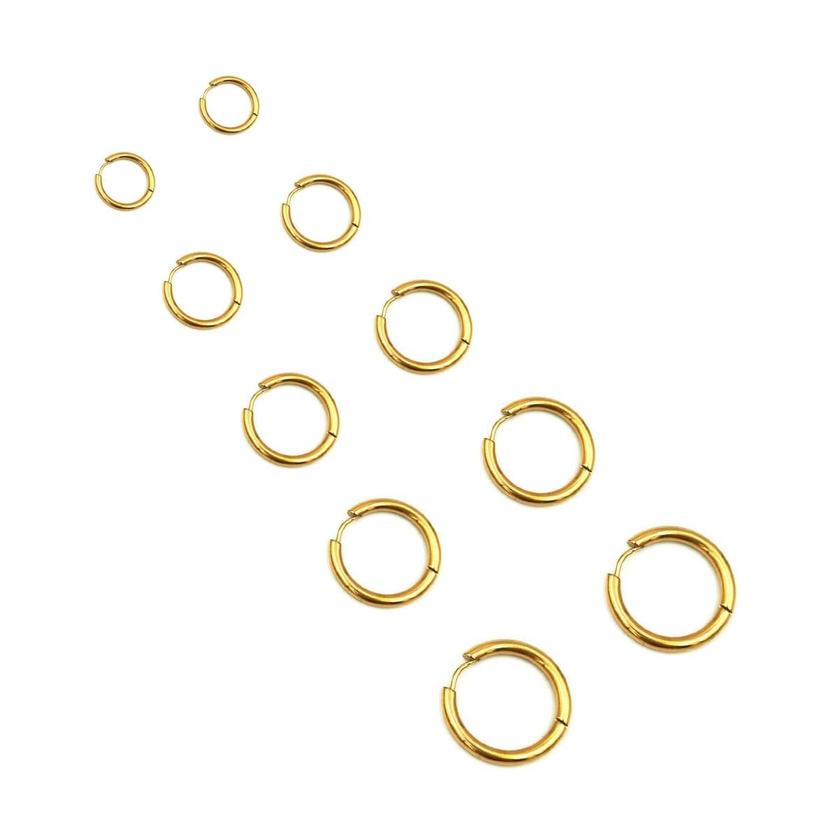 Unisex 18K Real Gold Plating Surgical Steel Sleeper Tiny Hoop Earrings,Nose Ring Septum Ring Helix Ring Daith Ring Lip Ring Nipple Ring Snug Ring Body Piercing Jewelry (Gold-10Pcs)