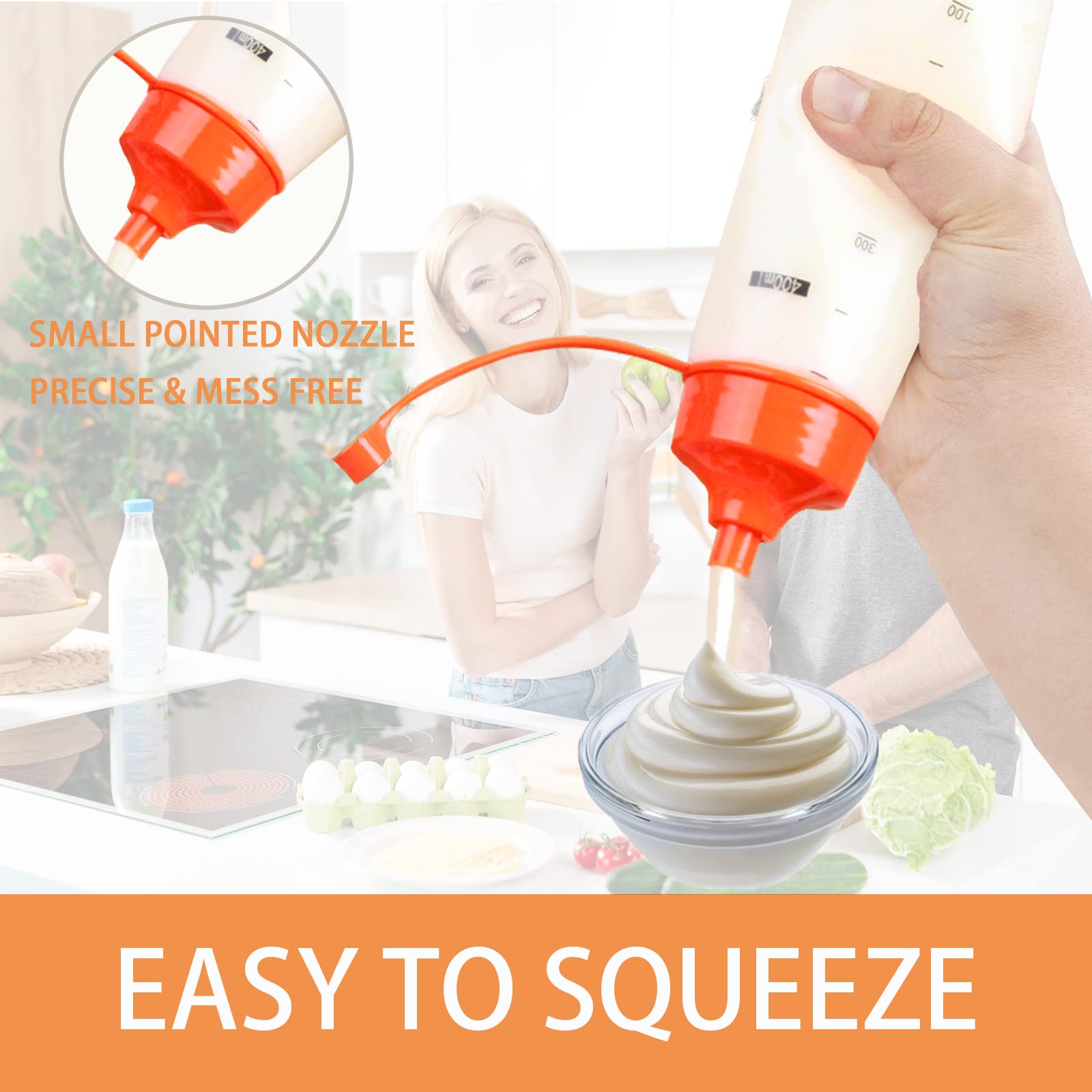 TOCKONIMN Condiment Squeeze Squirt Bottles for Sauces Plastic - (4pcs, 6oz) Ketchup Bottles with Top for Paint Cooking Liquids Sauce Dispenser Kitchen Food Bbq Pancake Drizzle Mustard Icing Clear