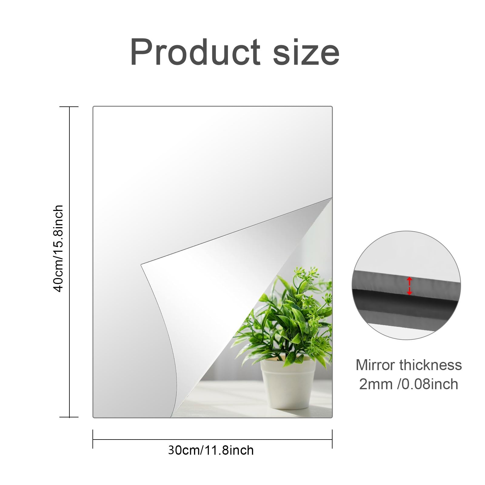 NIXRET Full Length Mirror ,frameless16 x 12in Glass Mirror Tiles (1 Piece) high Definition Wall Mirror Full lengthsquare Mirrors for Wall Wall Mirrors for Bedroom for Living Room, Door, Bathroom, Gym