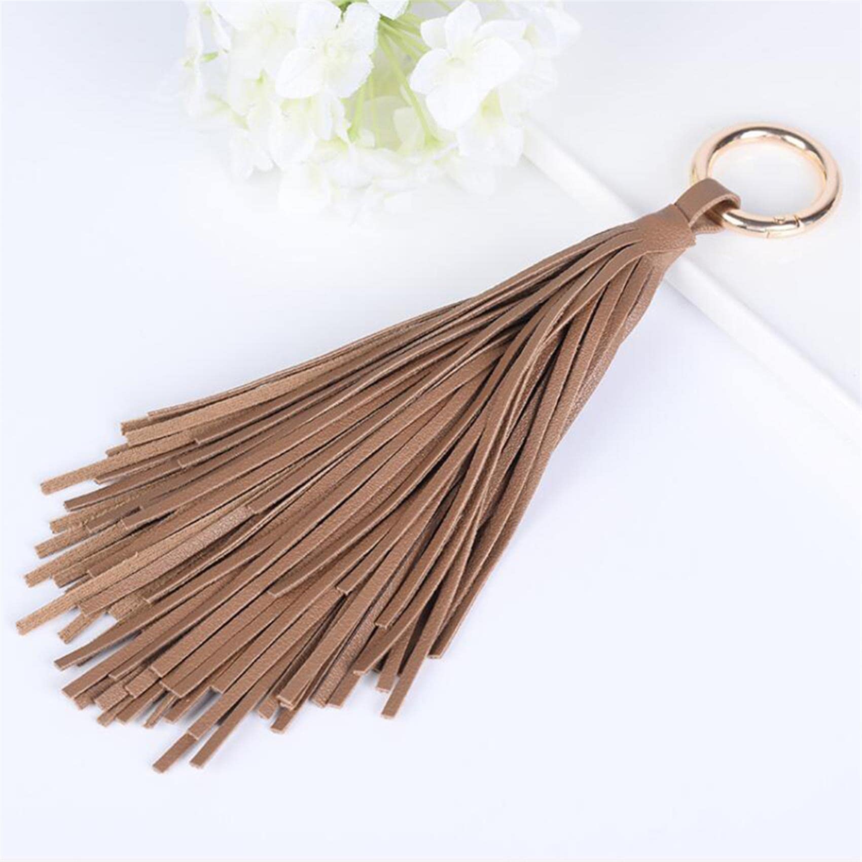 Sollarisy Tassels Keychain Car Circle Key Rings Fringe Handbag Backpack Charm Key Holder Birthday Gift for Girls,Brown, 21.5cm