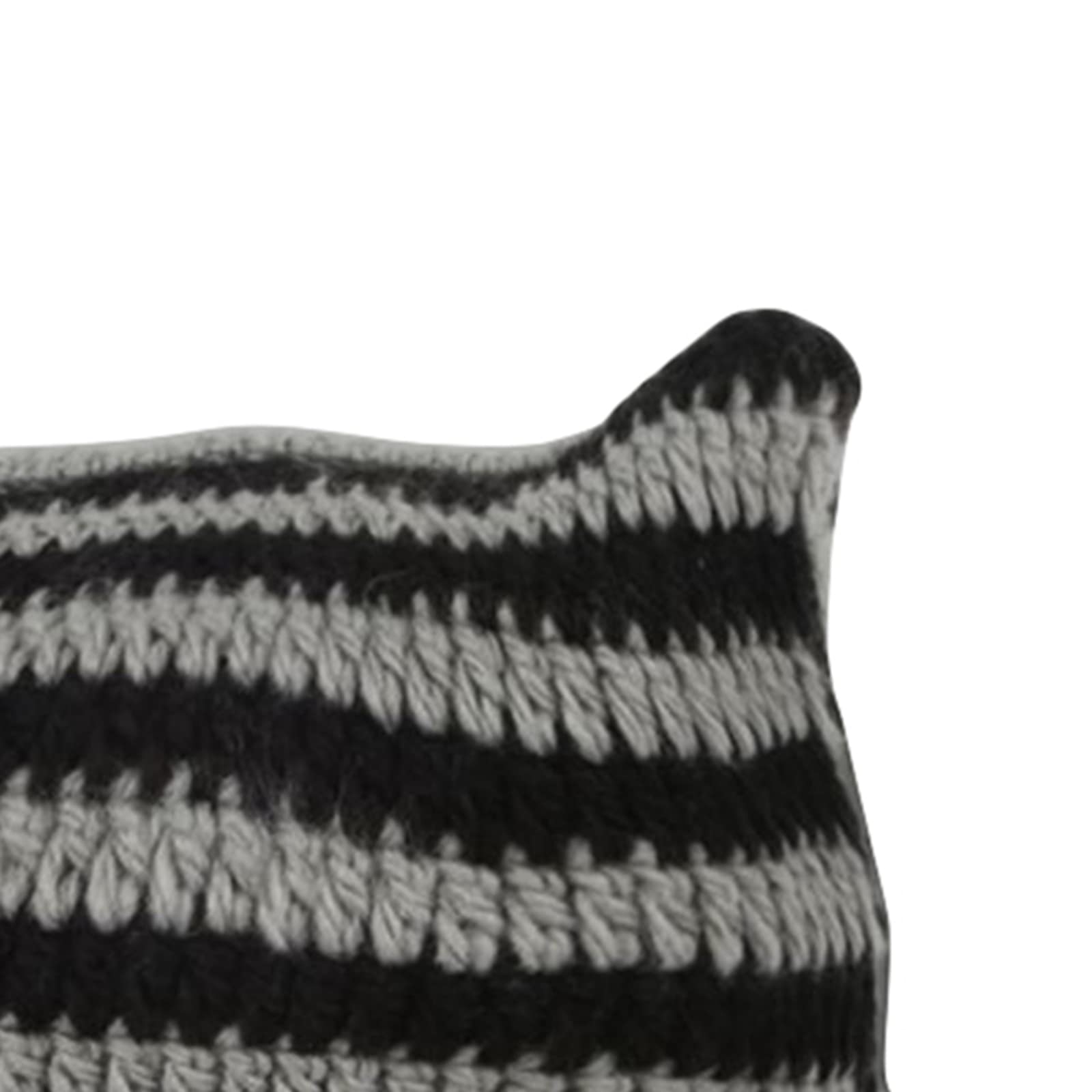 Women Striped Crocheted Beanie Hat Cat Ear Knit Hat Winter Warm Slouchy Skull Hat Y2k Funny Hats (Black Grey, One Size)