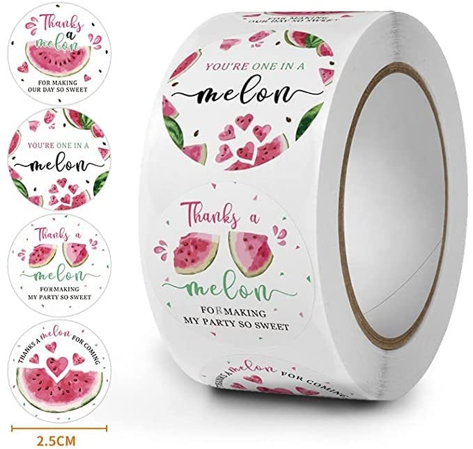 You are One in a Melon Stickers, Watermelon Thank You Sticker Label, Thanks a Melon for Making My Party Sweet Sticker, 500pcs/roll