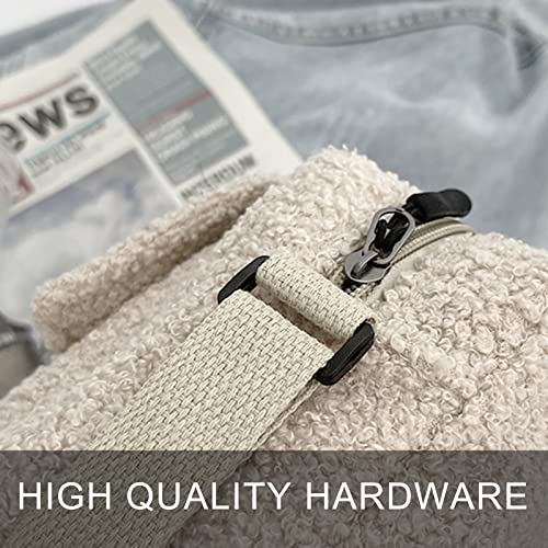 Women Plush Shoulder Bag Crossbody Handbag Lamb Wool Messenger Bag Fluffy Tote Bag (Khaki, One Size)