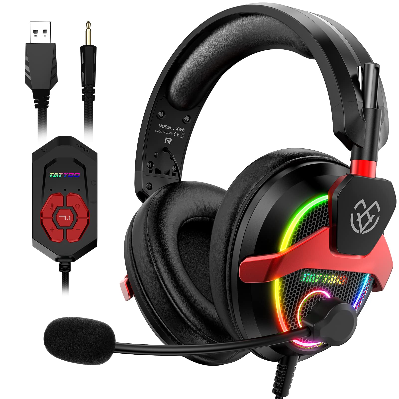 Tatybo 7.1 Gaming Headset for PC PS4 PS5 Xbox One Switch, USB & 3.5mm PC Headset with Noise Cancelling Mic- Camo Blue