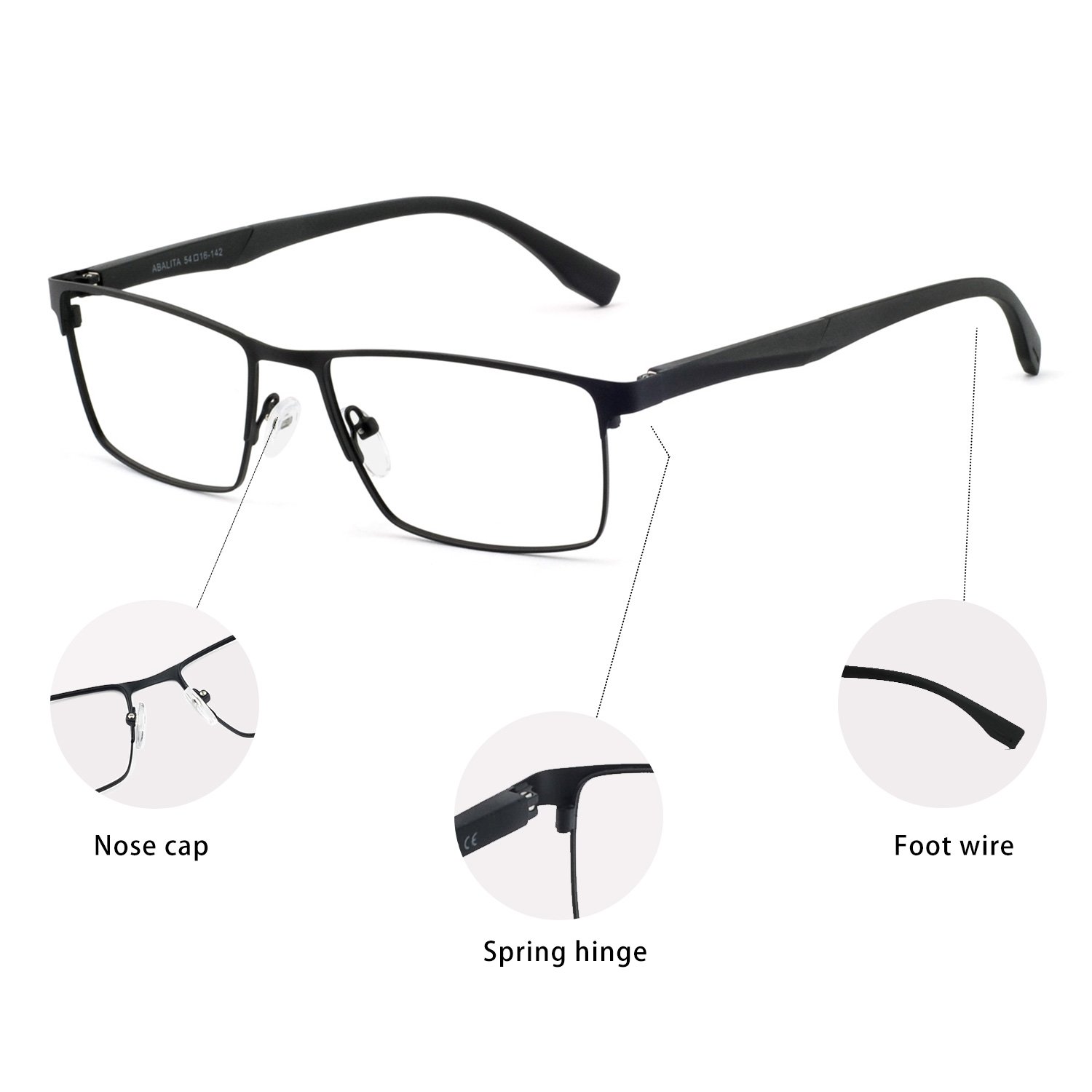 OCCI CHIARI Fashion Blue Light Blocking Glasses for Men Metal Frame Eyeglasses Men's Computer Glasses Optical Eyewear Frame Clear Lense Spring Hinge(Black)