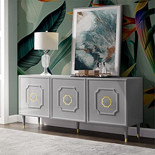 Posh Living Inspired Home Keao 3 Doors Sideboard Buffet in Light Gray