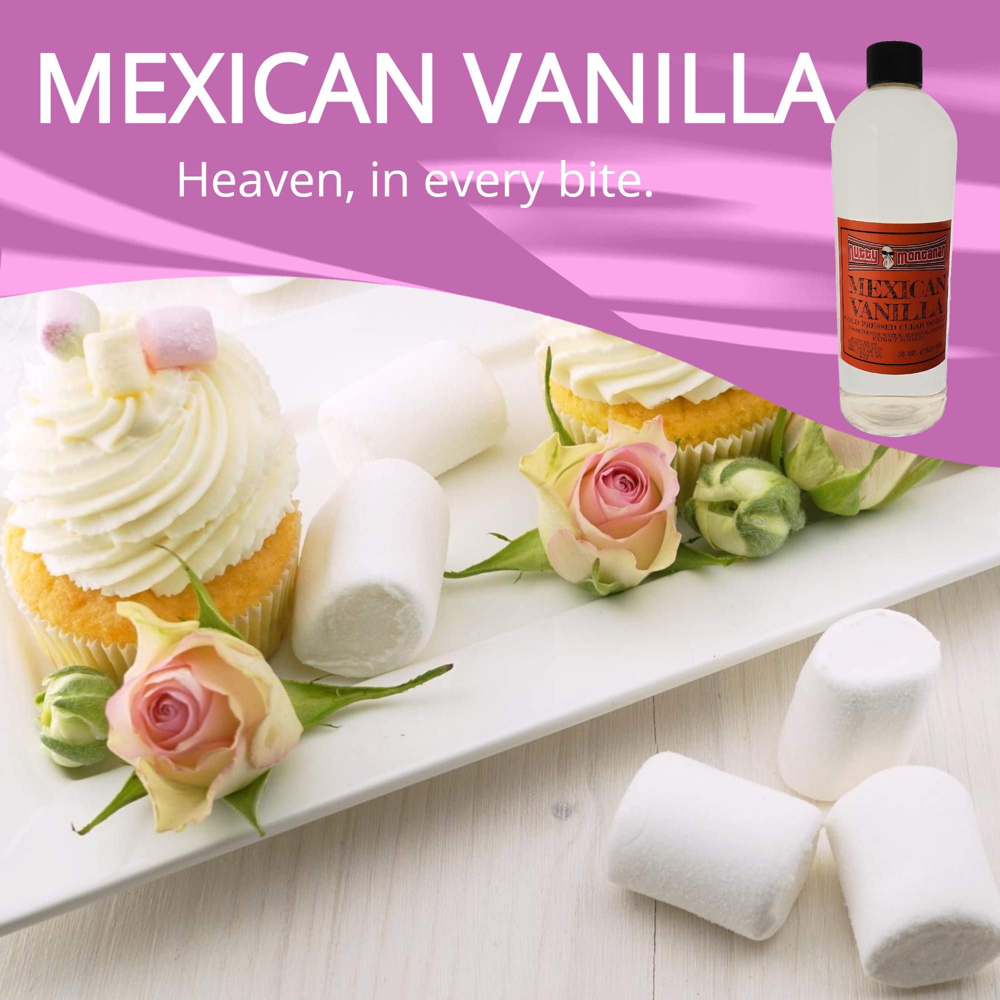 Nutty Montanan Authentic Real Pure Mexican Clear Vanilla (White) 16 Ounce Cold Pressed No Coumarin Imported