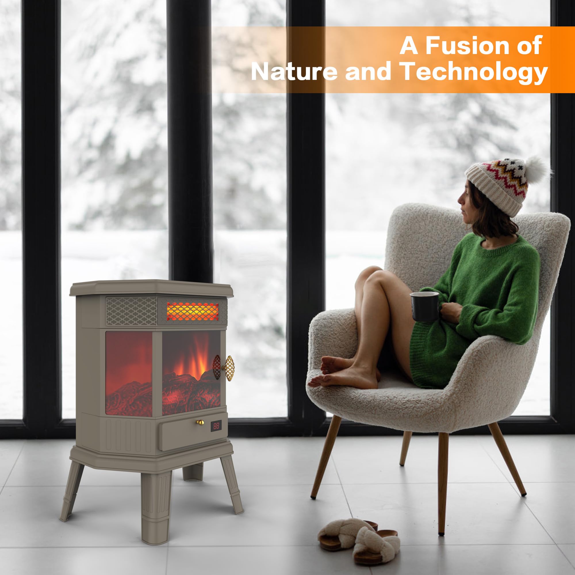 RealSmart Electric Fireplace Heater 22'' Freestanding Fireplace Stove Infrared Fireplace with 3D Flame Effect Remoted Control, Timer, Overheating Protection (Blue)