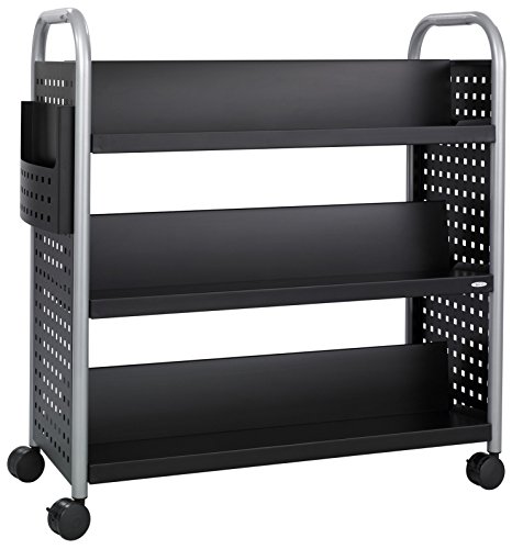 Safco Scoot Double-Sided Book Cart – 6 Slanted Shelves, Swivel Wheels, Steel Construction, 300 lb. Weight Limit -Perfect for Home, Office,Classrooms or Libraries Black, 5335BL