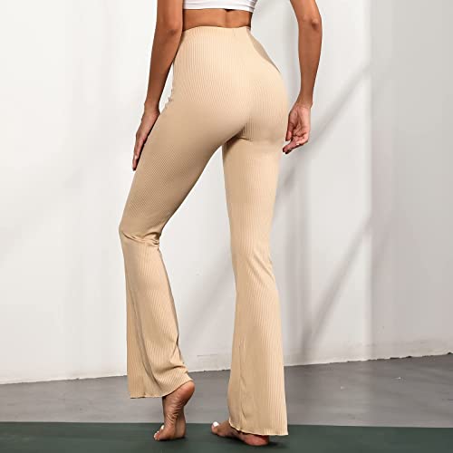 Women's Casual Bootcut Yoga Pants Wide Leg Long Flare Workout Pants Khaki XL