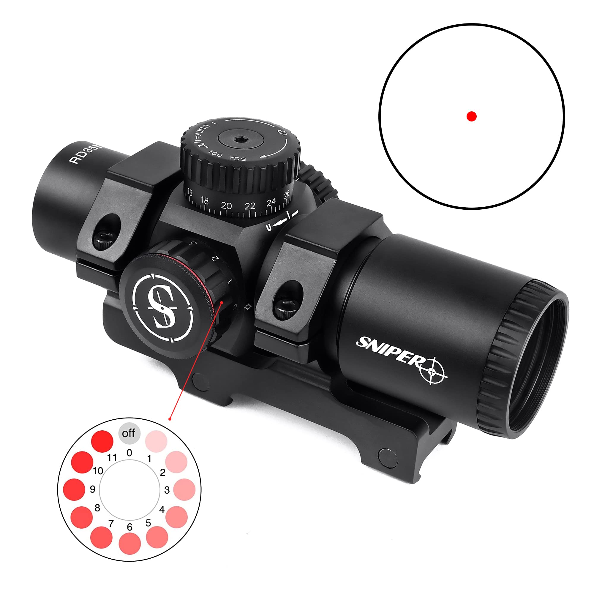 RD35T 3MOA Red Dot Sight Fits 20mm PicatinnyWeaver Rail 35mm Tube red dot