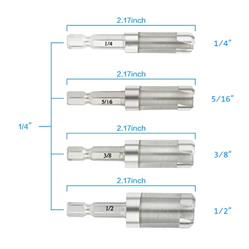 Wood Plug Cutters, 8 Pcs Straight and Tapered Plug Cutter Set 1/4", 5/16β, 3/8", and 1/2" Taper Cutting Tool Cork Drill Bit Knife Set with 1/4 Hex Shank