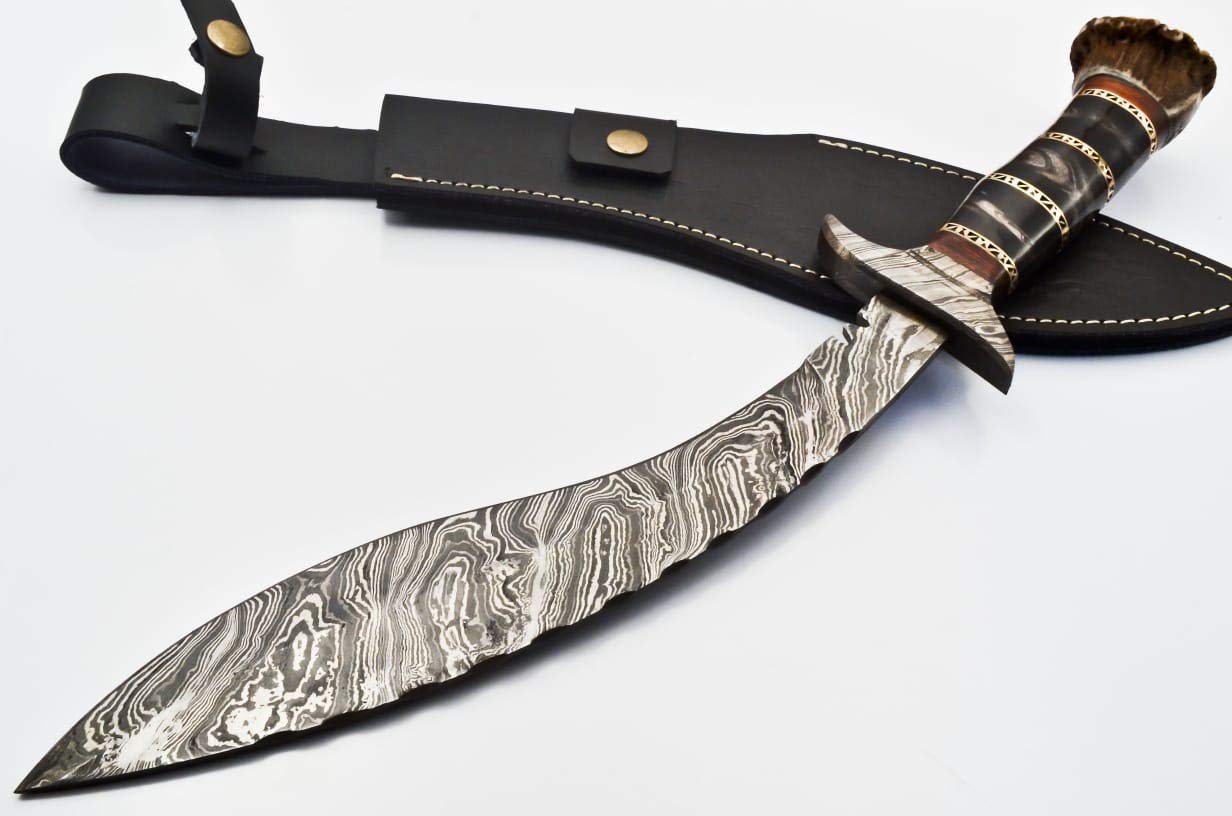 Rare Custom Damascus Custom Art Knife Hunting Knife | Outdoor Knife Camping Knife | Beautiful Stag Handle with Free Genuine Leather Sheath KH-890