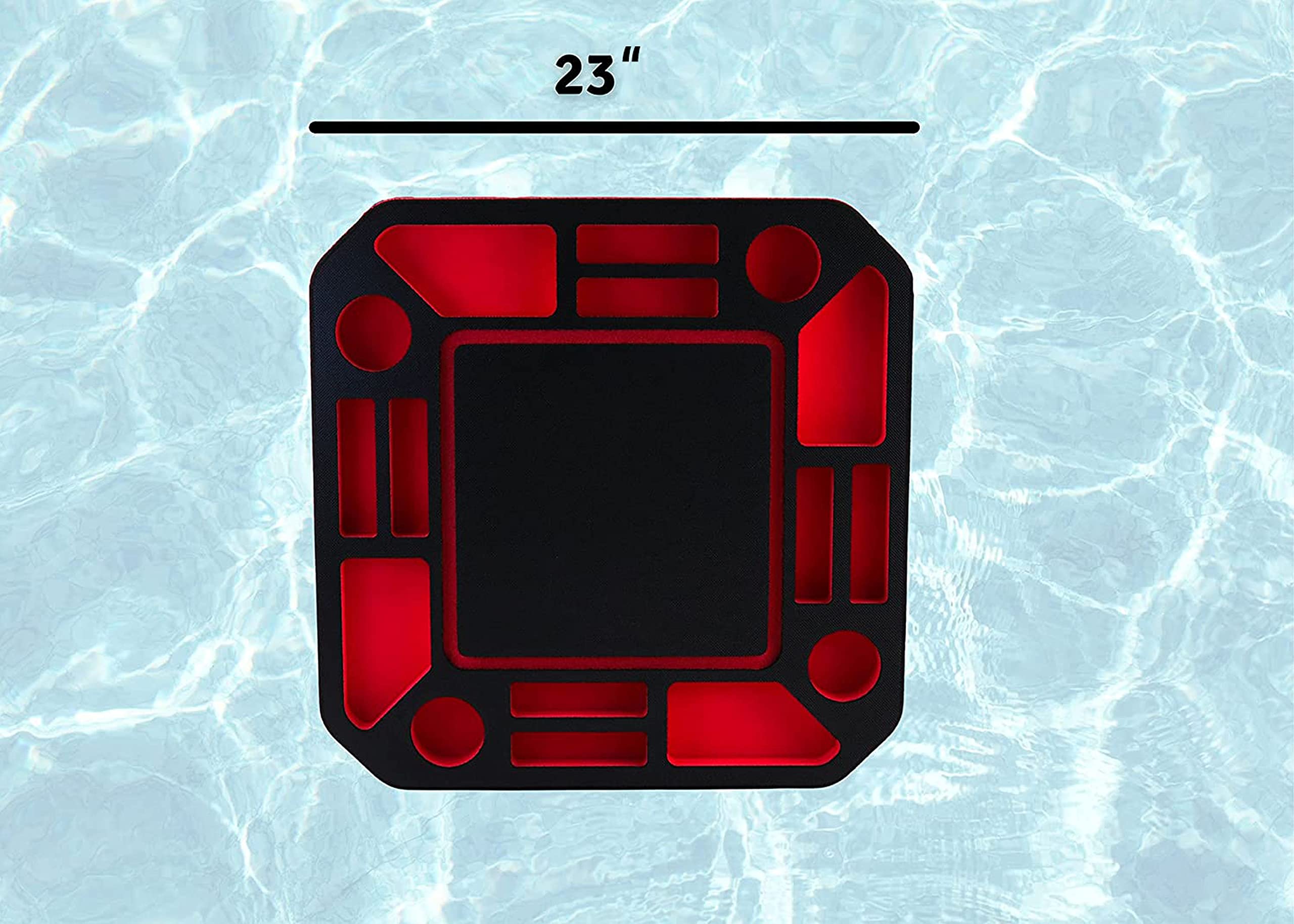 Polar Whale Floating Poker Table Red and Black Game Tray for Pool Beach Party Float Lounge Durable Foam 23 Inch Chip Slots Drink Holders with Waterproof Playing Cards Deck UV Resistant