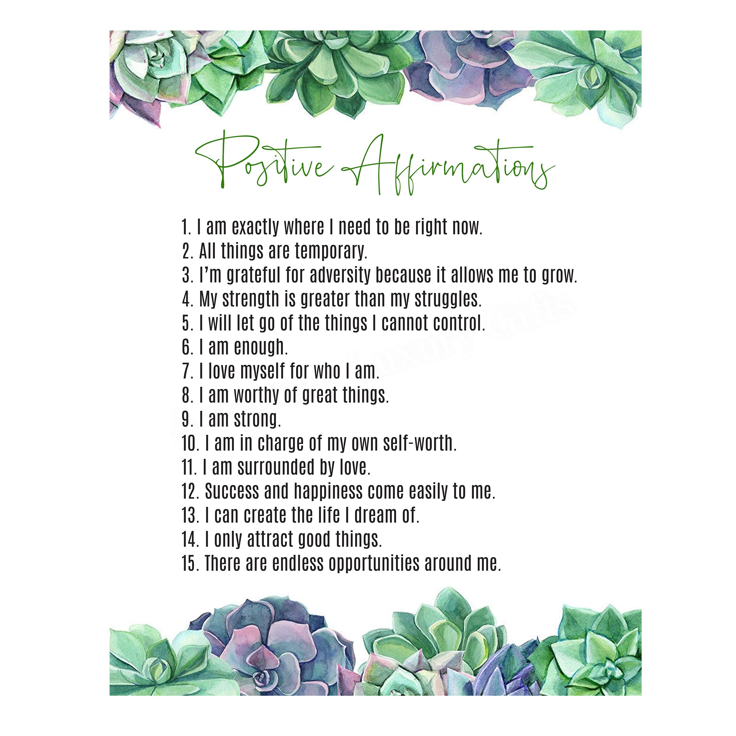Positive Affirmations - Inspirational Wall Decor Print, Floral Motivational Wall Art For Living Room Decor Aesthetic, Home Decor, Office Decor, School, Dorm or Bedroom Decor, Unframed - 11x14