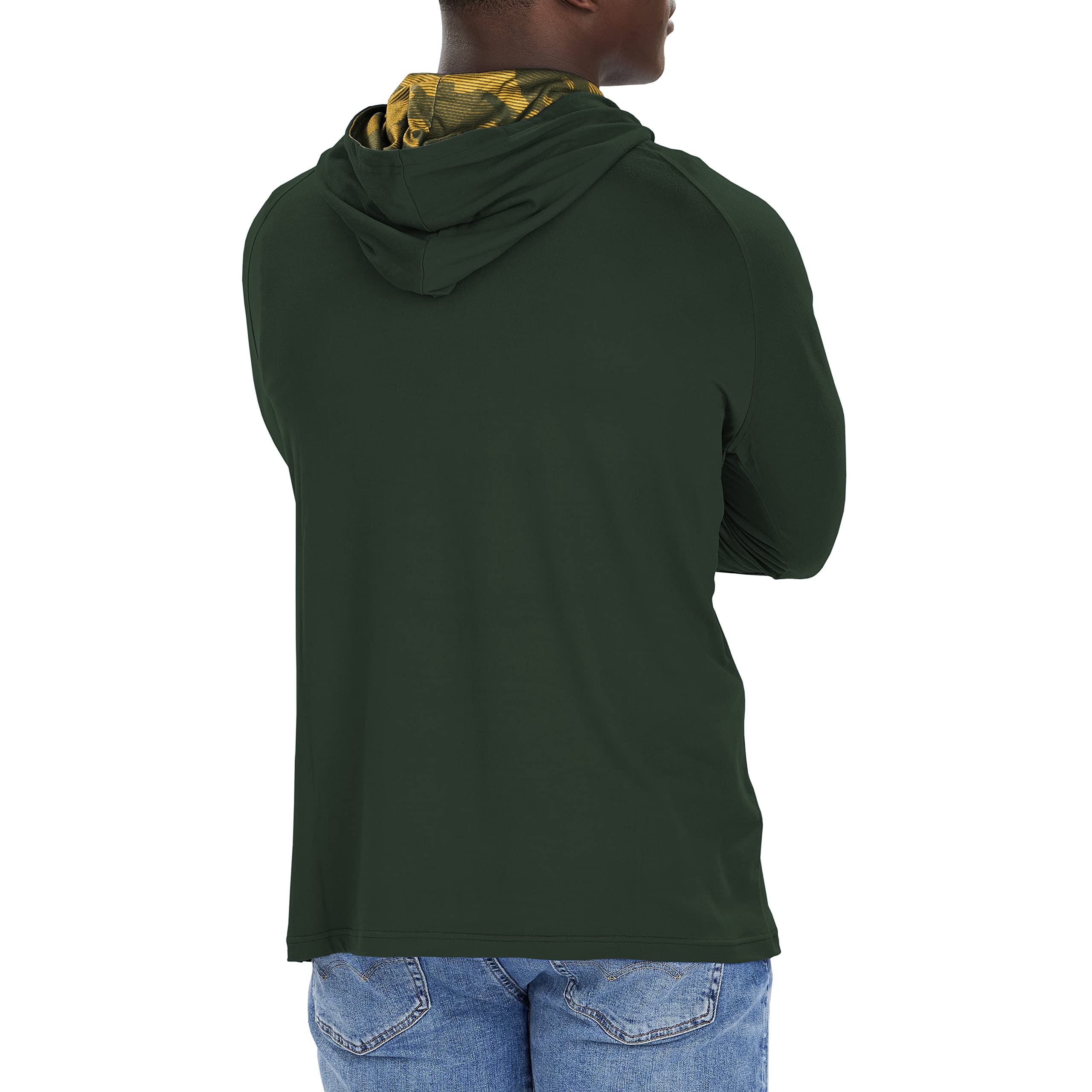 Officially Licensed Zubaz Men's NFL Solid Hoodie With Team Color Camo Lines, Green Bay Packers, Size Large