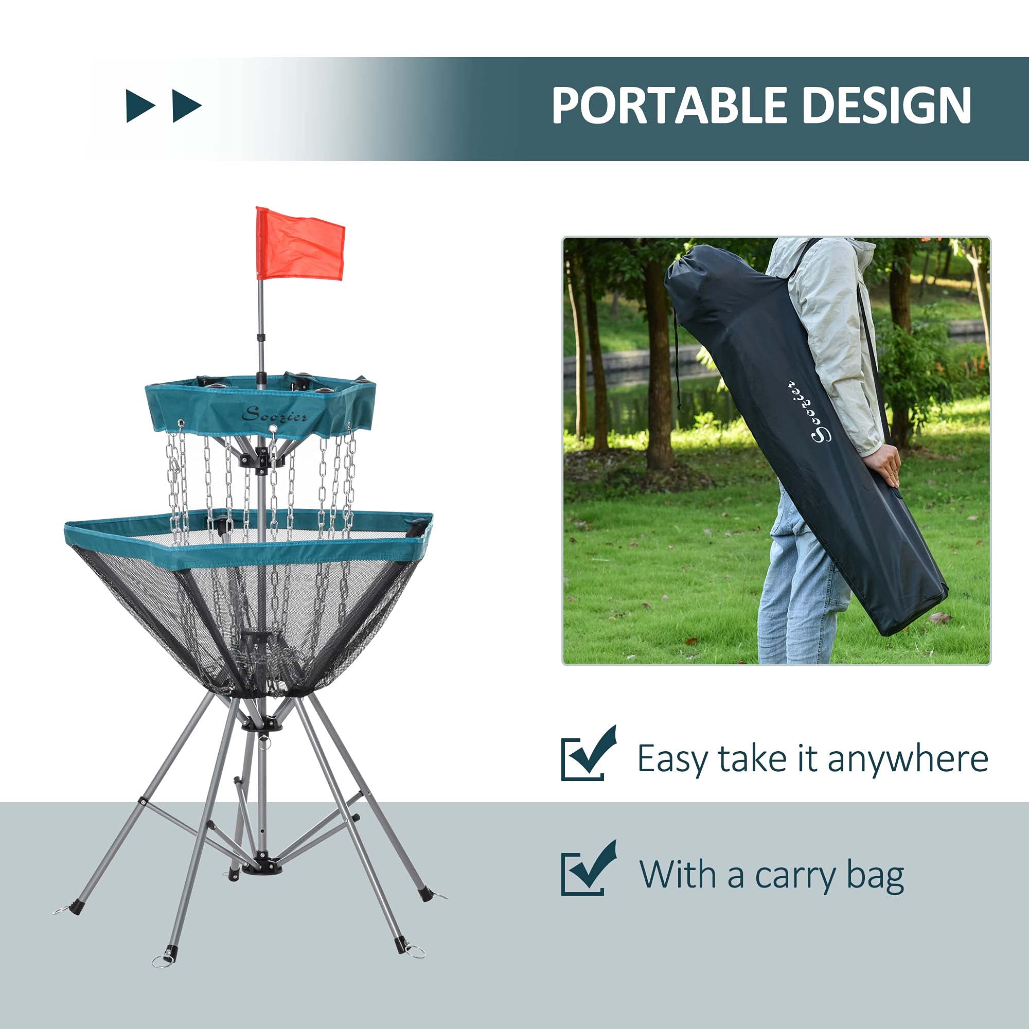 Soozier Portable Disc Golf Basket Target with 12-Chain, Easy Carry Bag, Blue