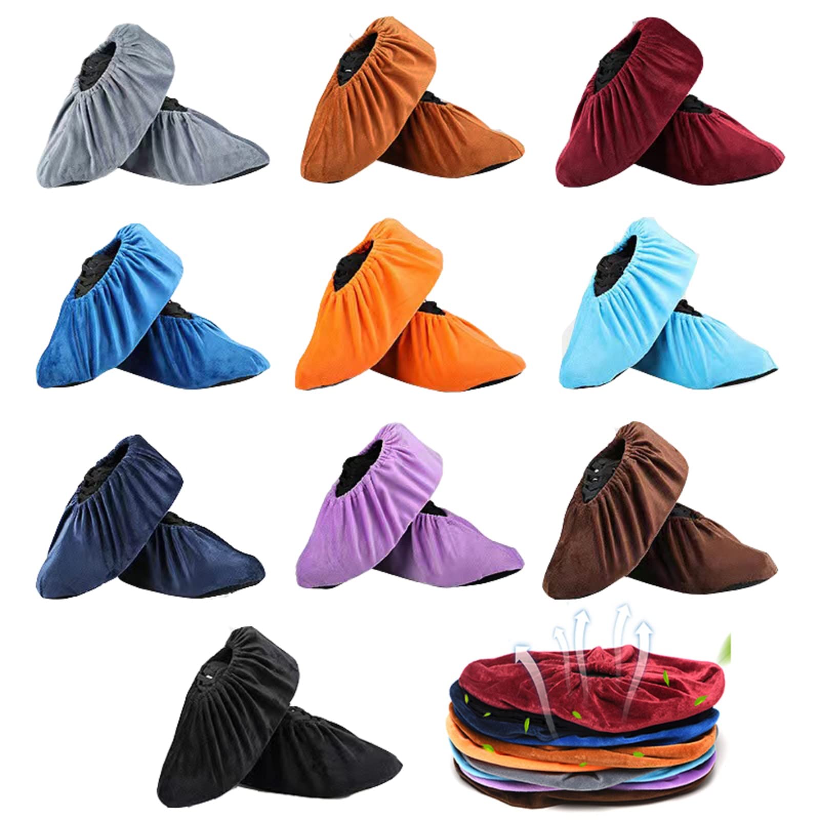 Yveytat 10Pairs Reusable Non Slip Shoe Covers, Premium Soft Washable Thickened Boot Shoe Covers for Household, Office, Laboratory,one size 10 Colors