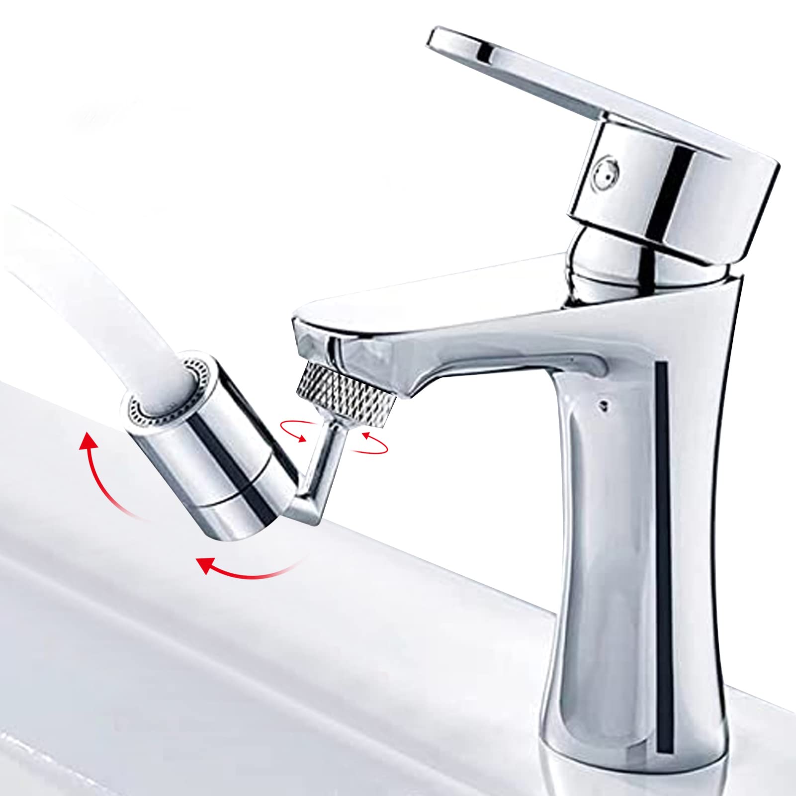 VJJB Faucet Extender,Universal Splash Filter 720 Rotating Faucet, Swivel Sink Faucet Aerator for Face Washing, Eye Flush and Gargle, 2 Water Outlet Modes for Kitchen and Bathroom Sink (With Adapter)