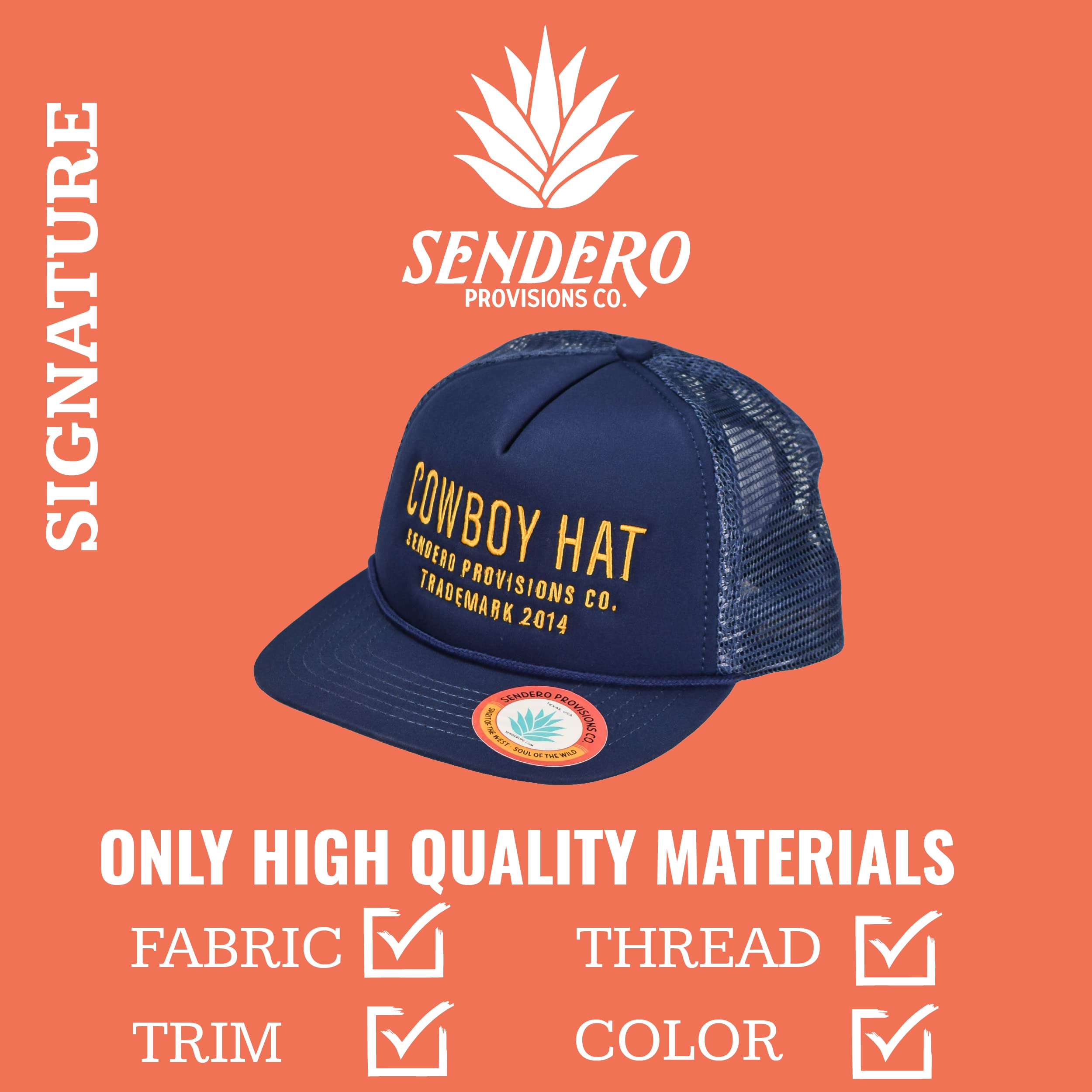 Sendero Provisions Co. Cowboy Hat Embroidered Logo Snapback Trucker Cap Navy, One Size