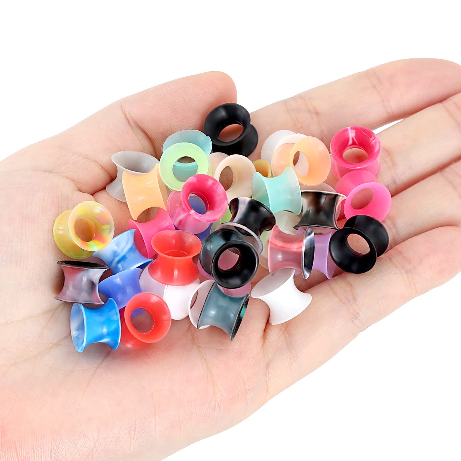 Oyaface 36 Pcs Soft Silicone Ear Gauges Kit Flesh Flexible Earring Tunnels Plugs Flared Earlets Stretchers Expander Piercing Jewelry, 0G(8mm)
