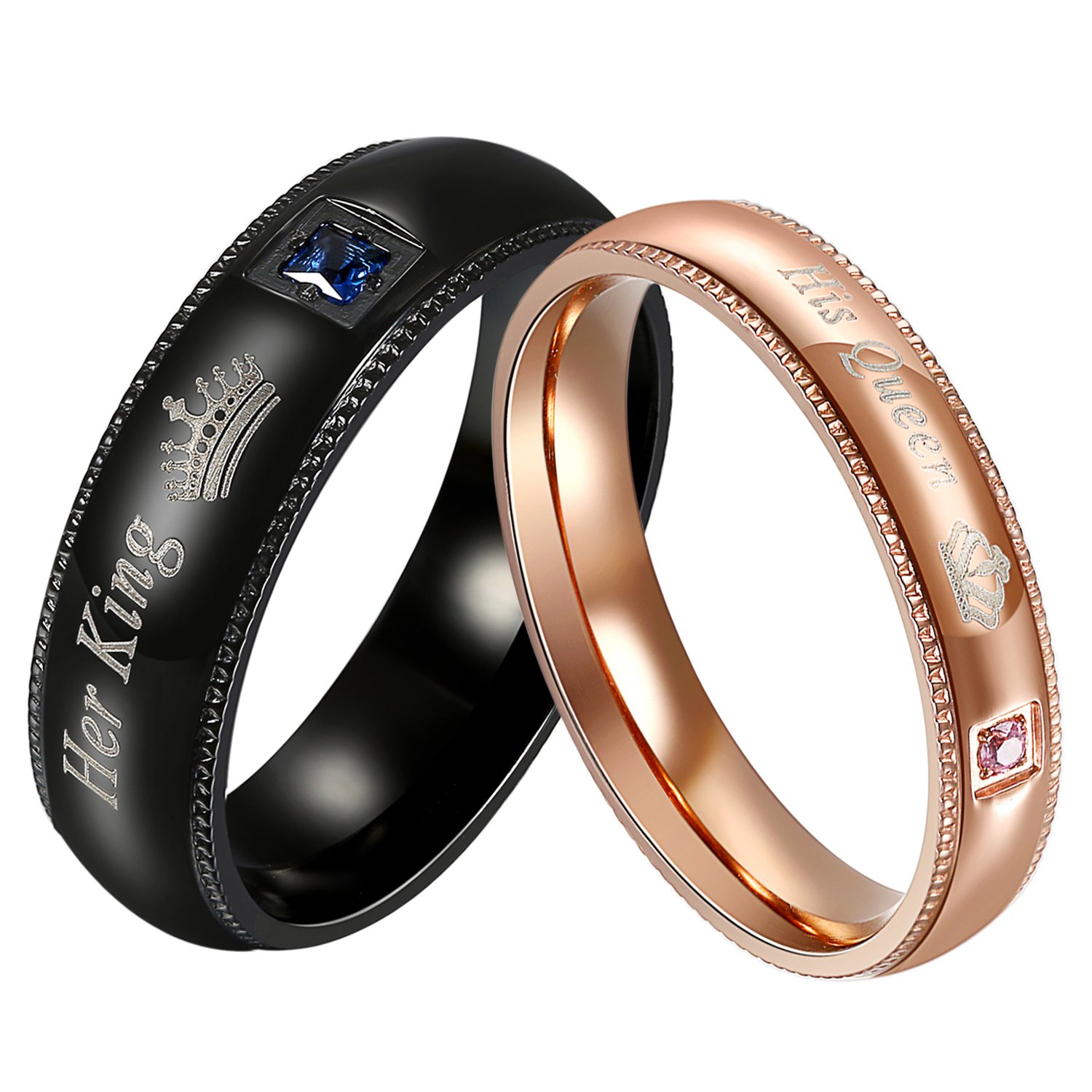 OIDEA His Queen Stainless Steel CZ Wedding Ring Bands Matching Sets for Couples Valentines Day Promise Gifts,Size 5