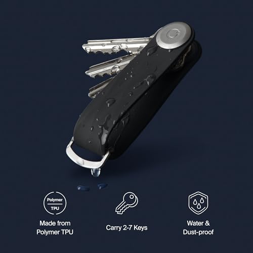 Orbitkey Original Active Rubber Key Organizer | Weather Resistant, Stainless Steel Locking Mechanism, Slim & Quiet Profile | Holds up to 7 Keys, Jet Black