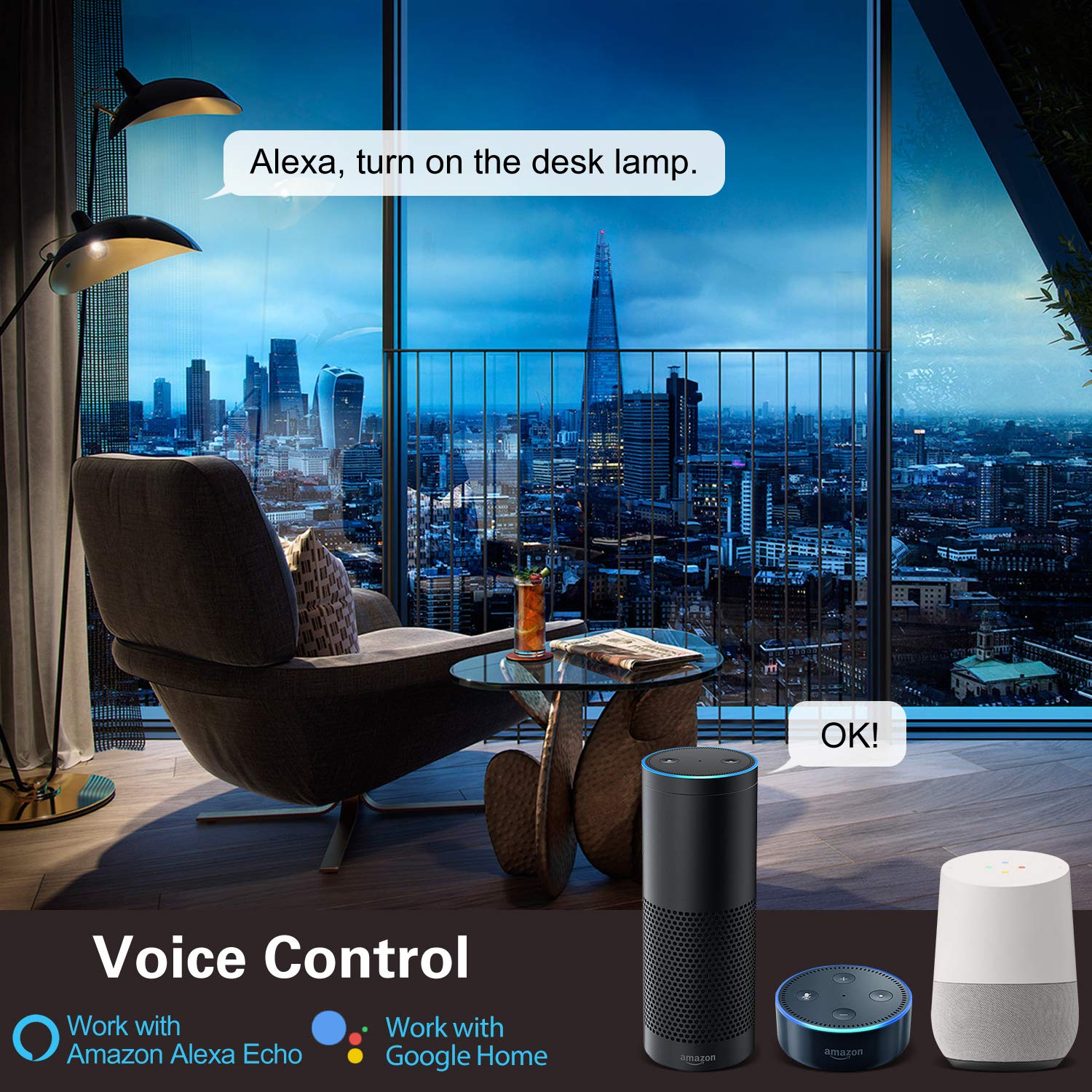 MoKo WiFi Smart Plug, [2 Pack] Mini WiFi Outlet Mini Socket Work with Alexa Echo, Google Home, SmartThings, APP Remote Control Timer Plug, 10A Only Supports 2.4GHz Network No Hub Required, White