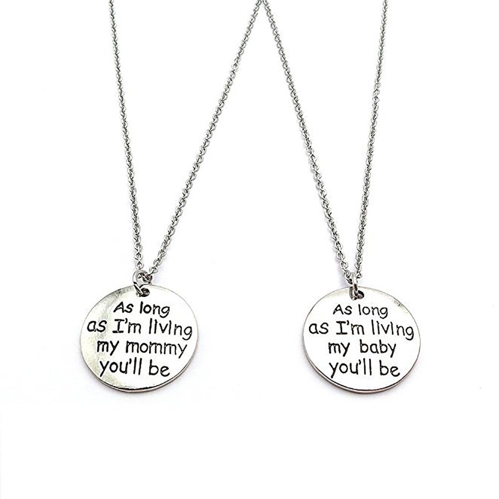 Mother Daughter Gift Key chain Set Mother Daughter Love Circular Tag Necklace Key Chain as long as I'm living Jewlery (Necklace Set(2pcs))
