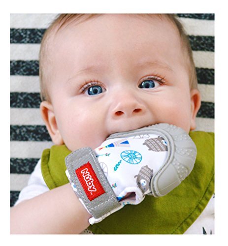 Nuby Soothing Teething Mitten with Hygienic Travel Bag (Grey) (2 Pack)
