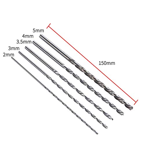 Vnsport 5pcs Extra Long 150mm HSS Twist Drill 2mm 3mm 3.5mm 4mm 5mm Straigth Shank Auger Wood Metal Drilling Tools Drill Bit