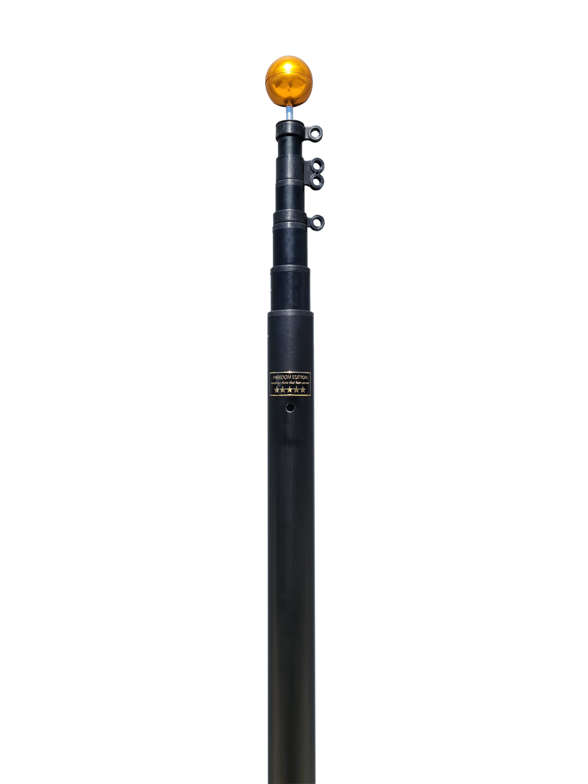 Service First Black Heavy Duty 25FT Telescoping Freedom Edition Residential Flagpole Kit - Anti Tangle Swivel Ring Design - Stainless Steel Clips - 100MPH Wind Tested