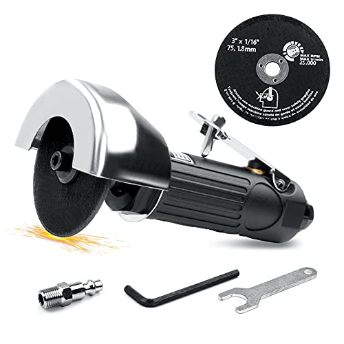 YON.SOU. Air Cut Off Tool with 2 pcs 3-inch Die Grinder Cut-Off Wheels, Pneumatic Metal Sheet Cutting Tool, Heavy Duty Air Cutter Cutoff Tool