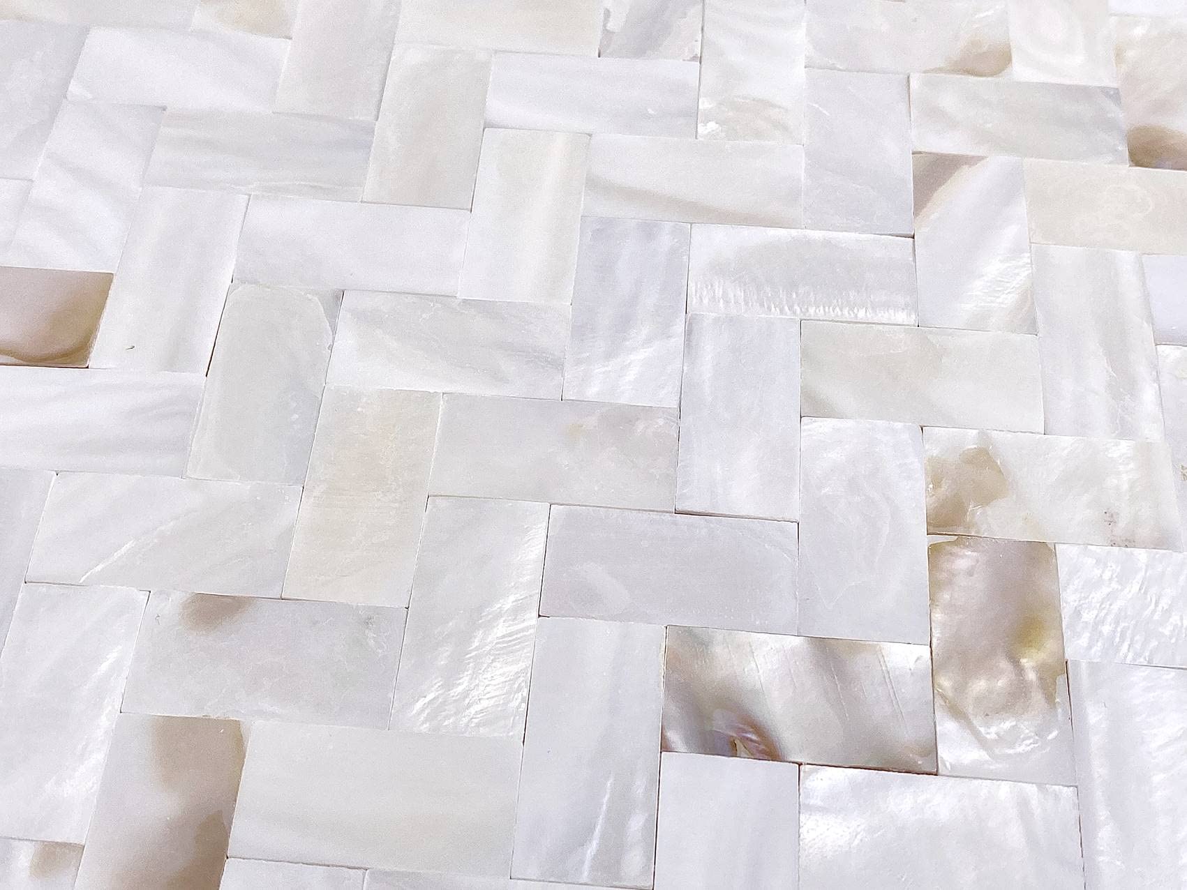 Mother of Pearl Oyster White Natural Sea Shell Seamless Herringbone Floor and Wall Tile for Kitchen Backsplashes, Bathroom Wall (5 Sheets)