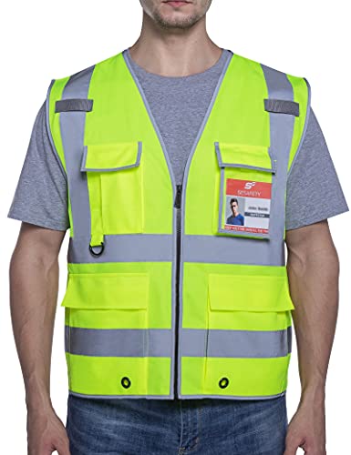 sesafety Safety Vest with 9 Pockets, High Visibility Reflective Vest, ANSI/ISEA Class 2 Type R, Yellow, M