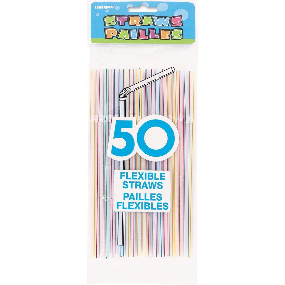 Unique Striped Flexible Plastic Straws Colors | 50 Pcs, Assorted 50ct - Bag