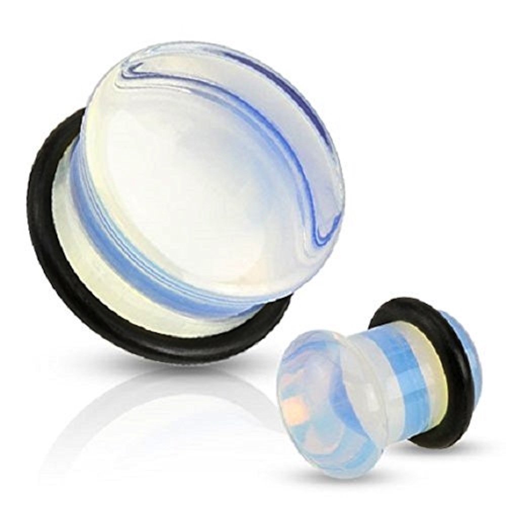 Organic Opal / Opalite Stone O-ring Gauges / plugs / Tunnels 2 Pieces (1 Pair) (A/2/2/28) (9mm)
