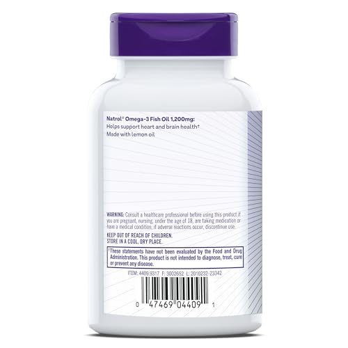 Natrol, Omega-3 Fish Oil Softgels, Heart Health Dietary Supplement, 1200 mg, 60 Count