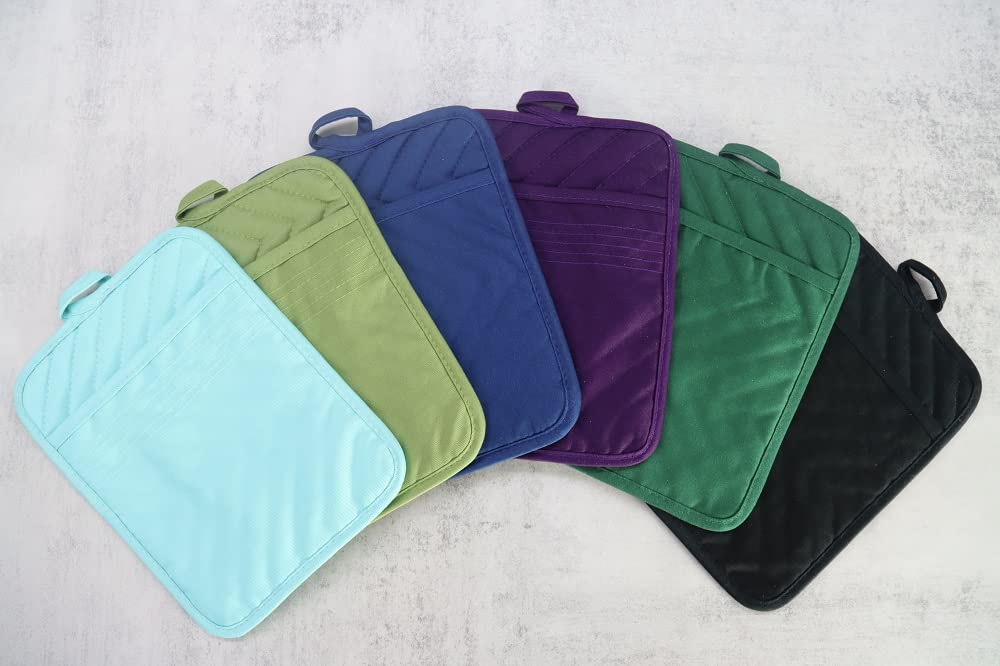 VEIKERY Cotton Pocket Pot Holders Machine Washable Heat Resistant Hot Pads for Kitchen and Baking Square Purple Oven Mitts 7"x9" Set of 5