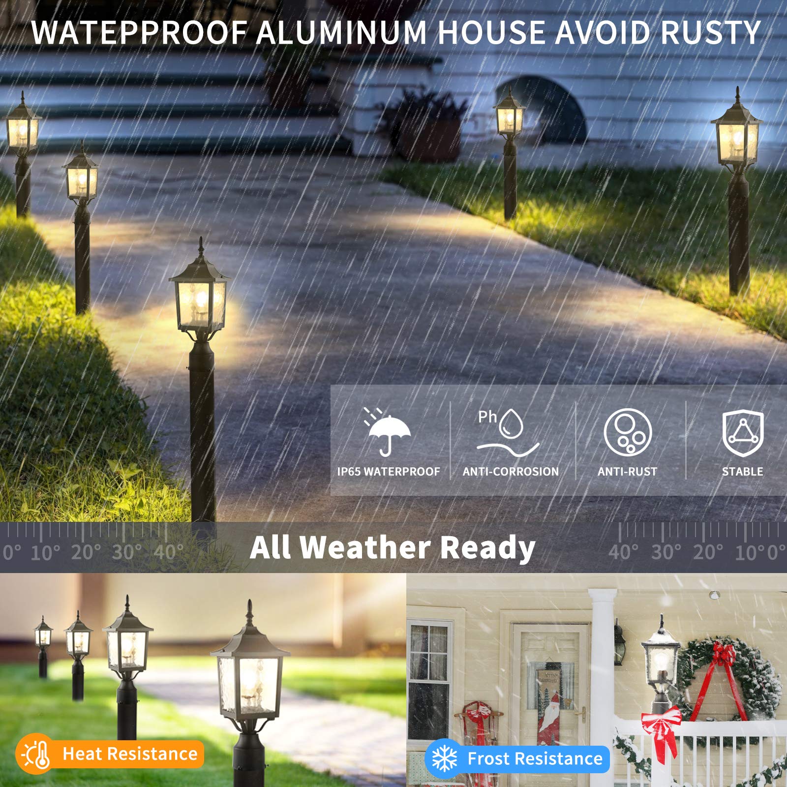 Post light,CINOTON Lamp Post Light Fixture 6-Inch with 3-Inch Pier Mount Base, Waterproof Post Lantern with Water Ripple Glass, Matte Black Finish, Outdoor Post Lights for Patio, Yard, Garden, Pathway