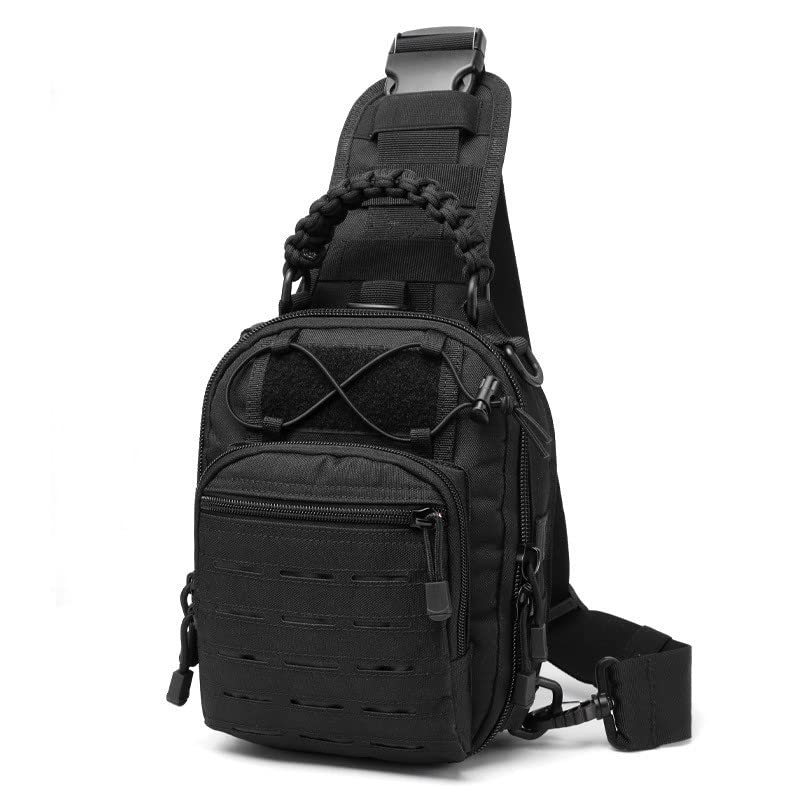 Tactical Shoulder Bag for Men, Military EDC Sling Bag with Molle Systerm for Cycling Hiking Camping Metal Detecting (Black)