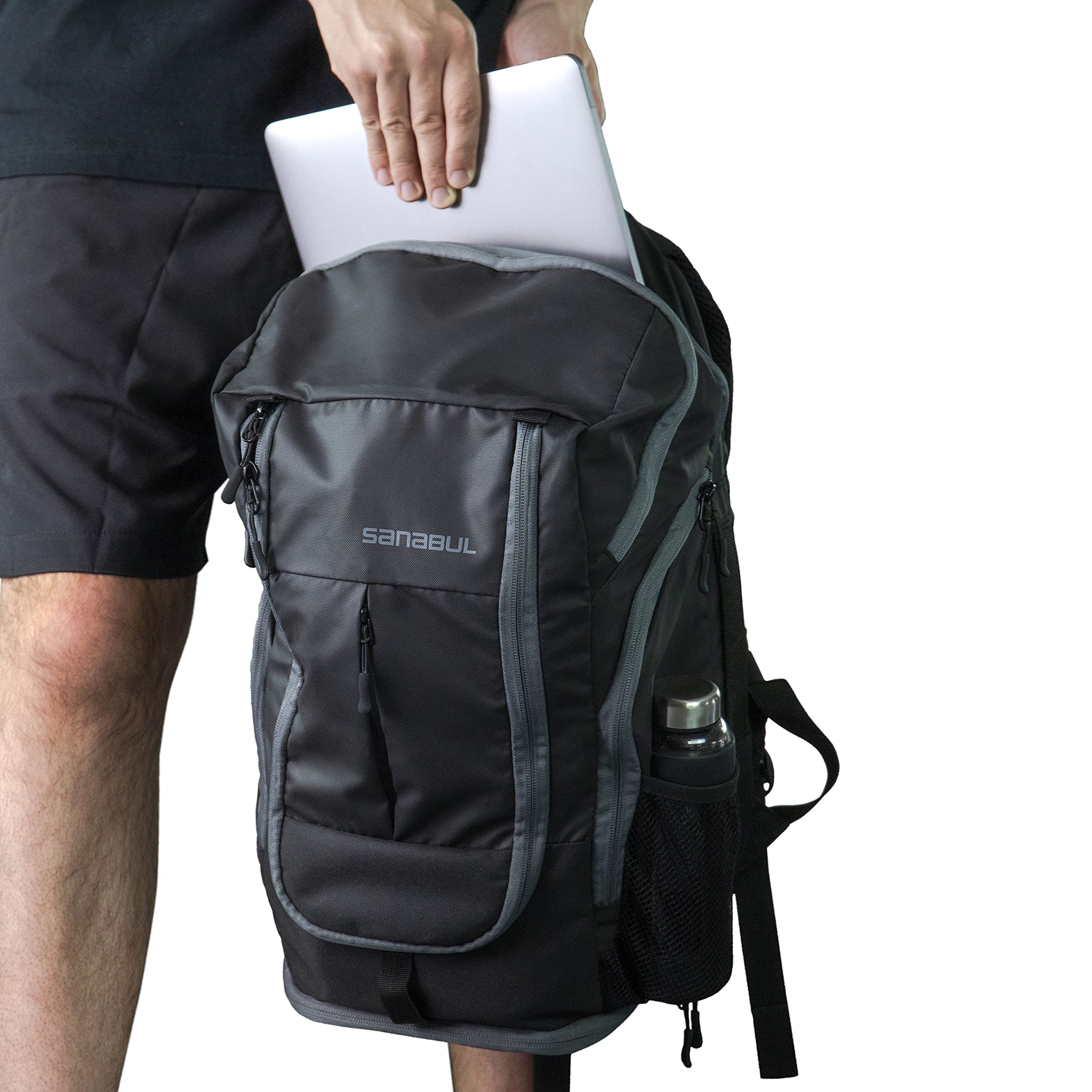 Sanabul Combat Gear Pack Sports Backpack | Versatile Gym Backpack for Men | Multi-Compartment Jiu Jitsu and Boxing Bag (Black/Grey)