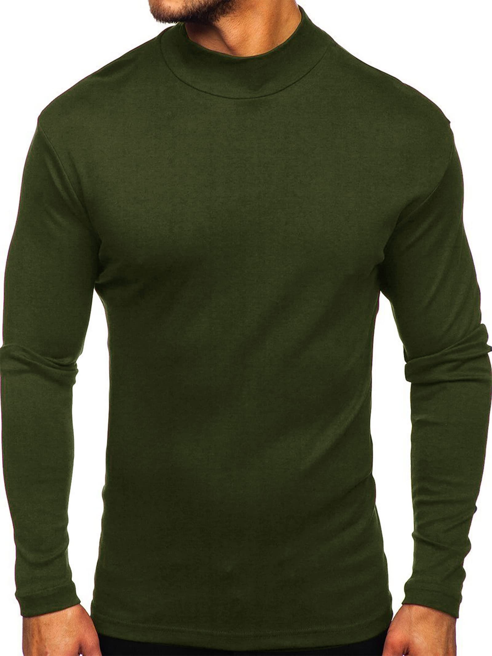 Viwedo Mens Half Turtleneck Long Sleeve Pullover Undershirt Stretch Slim Fit Sweaters Army Green