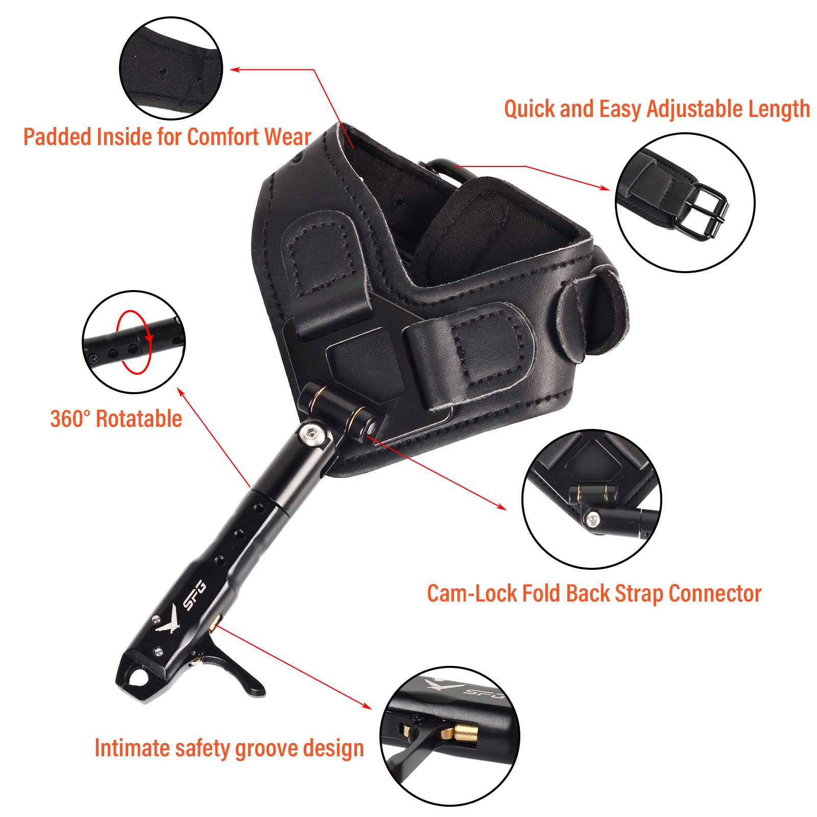 SOPOGER Bow Release for Compound Bow - Archery Compound Bow Accessories Release Aids Trigger Adjustable Wrist Strap with Foldback Design for Hunting Shooting(Black)