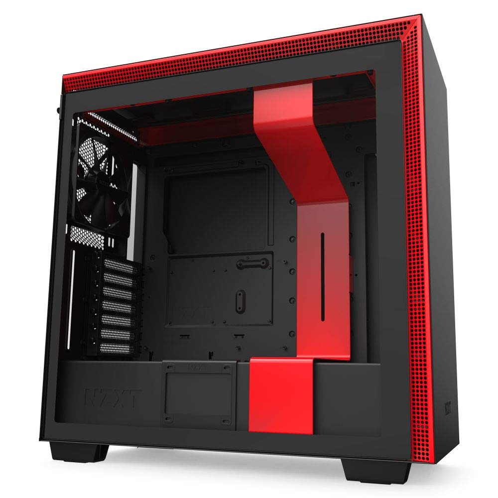 NZXT H710 - CA-H710B-BR - ATX Mid Tower PC Gaming Case - Front I/O USB Type-C Port - Quick-Release Tempered Glass Side Panel - Cable Management System - Water-Cooling Ready - Black/Red