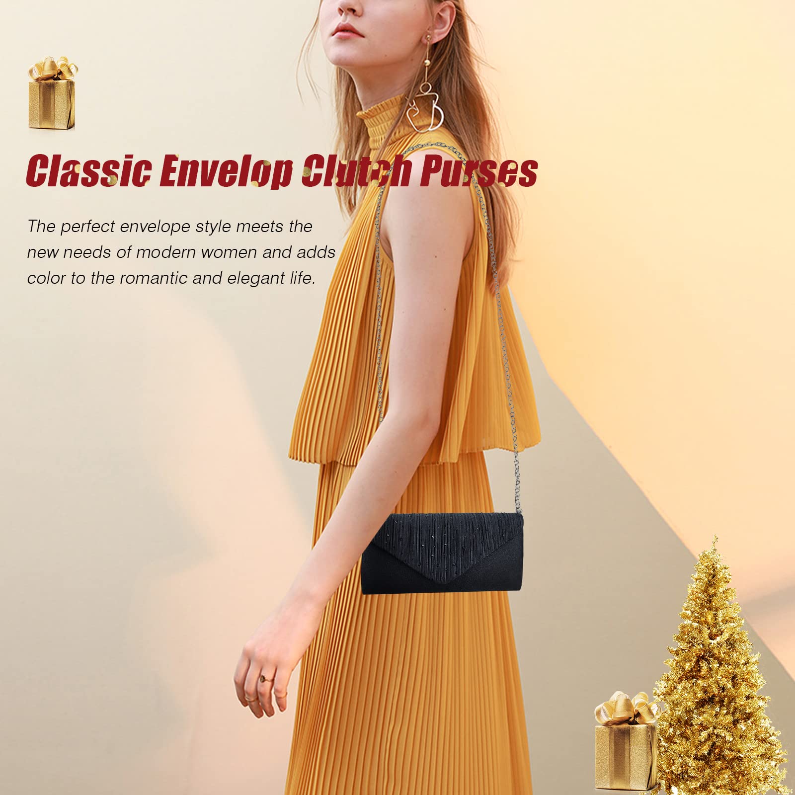topfive Black Evening Envelope Bag Clutch Purse Shiny Sequins for Women Wedding Party Prom Formal Purse Winter