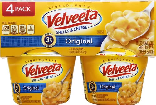 Velveeta Shells & Cheese Original Microwavable Macaroni and Cheese Cups (4 ct Pack, 2.39 oz Cups)