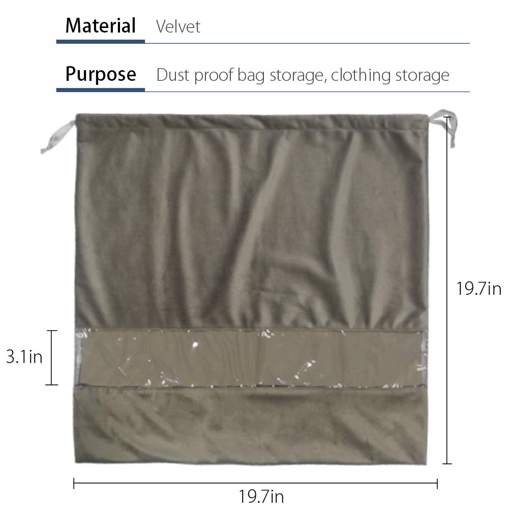 PRACMANU 5PCS Velvet 19.7"x19.7" Handbag Dust-proof Drawstring Bag with Visual Window Clothing Storage Pouch for Closet